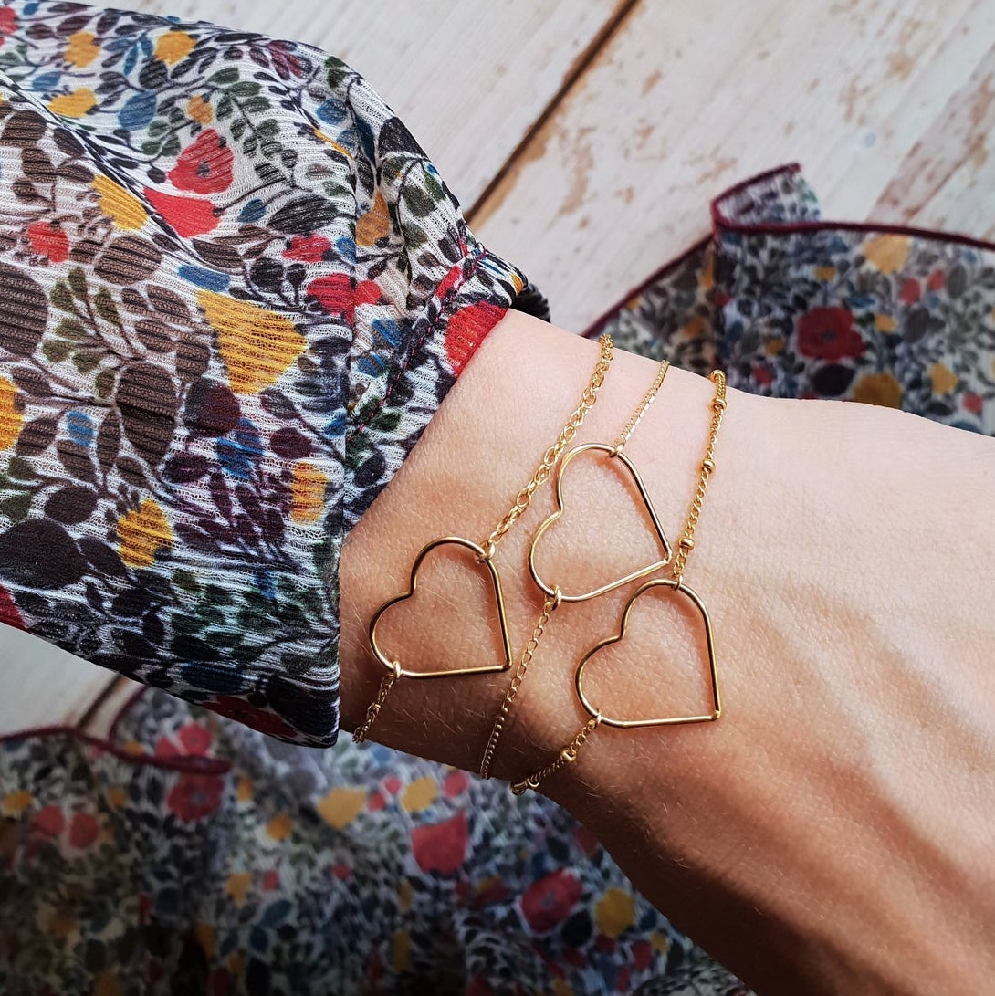 Bracelet coeur à chaîne - Doré plaqué or - Fabrication française ...